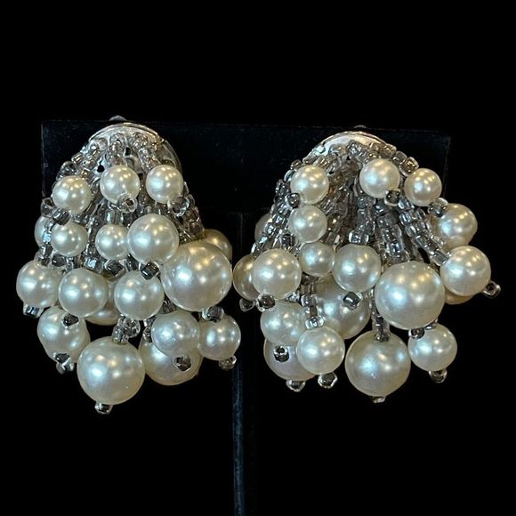 Vintage | Jewelry | Vintageclip On Faux Pearl Dangle Cha Cha Earrings ...